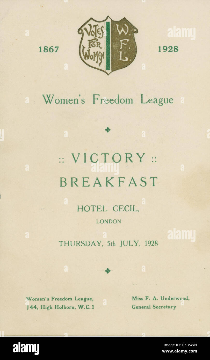 The Victory Breakfast menu, dated July 5, 1928, reflects the post-WWI ...