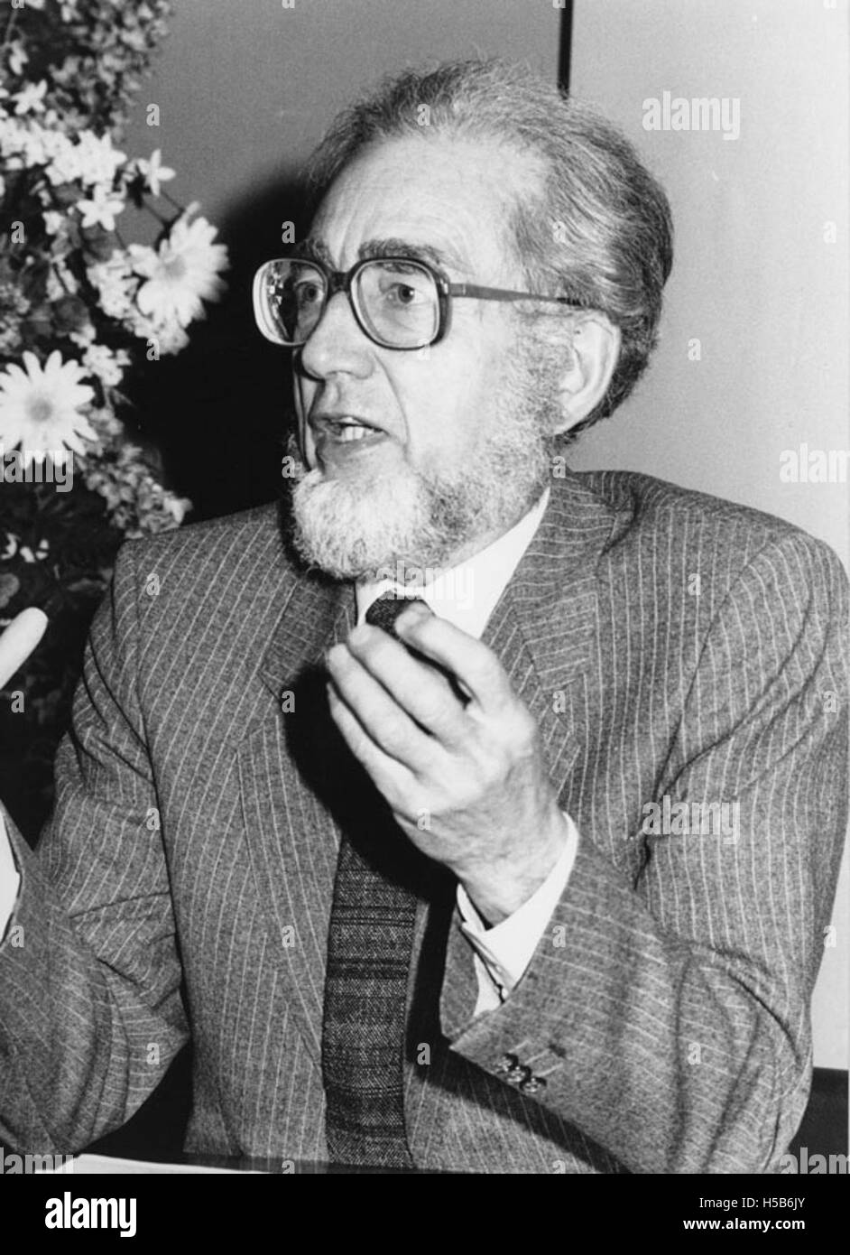 This photograph features Erhard Eppler, a prominent German politician ...