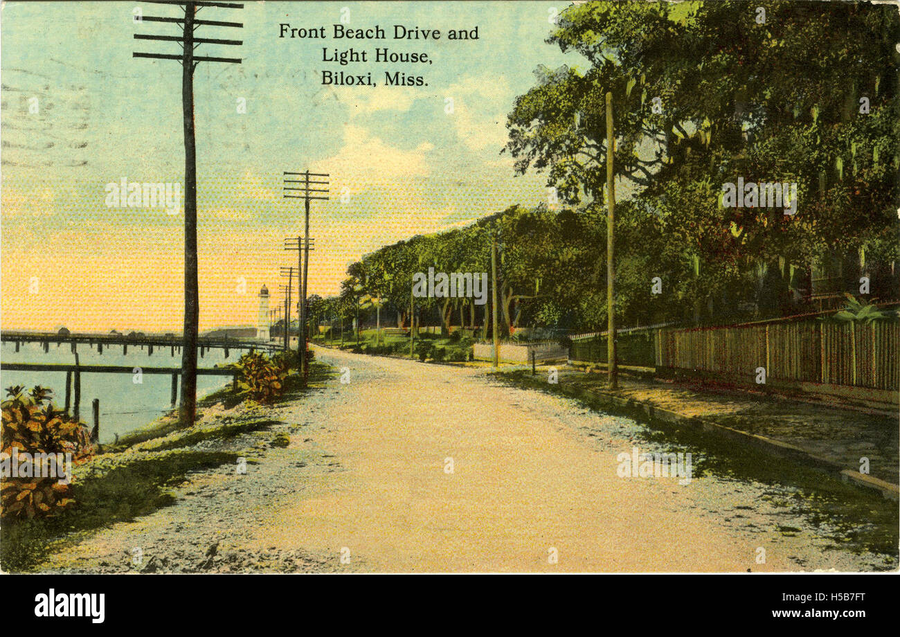 The photograph captures Front Beach Drive and the lighthouse in Biloxi ...