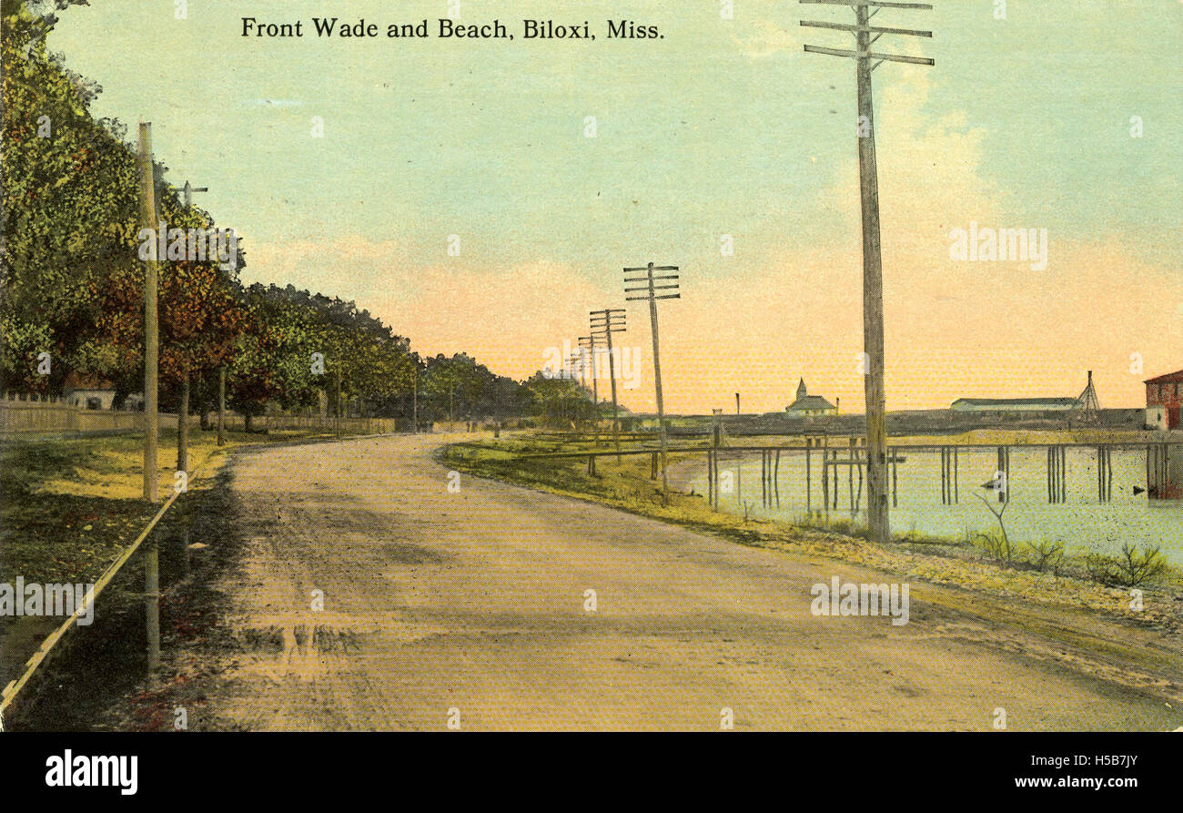 This photograph captures a view of the front wade and beach in Biloxi ...