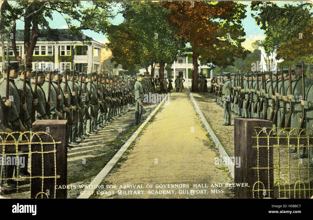 Cadets are shown waiting for the arrival of Governors Hall and Brewer ...