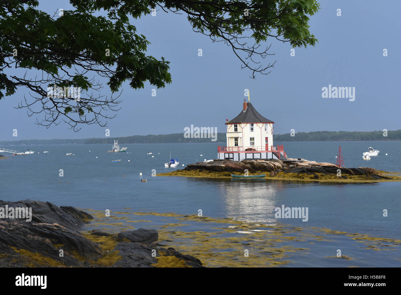 An octagon house in Casco Bay in Maine Stock Photo - Alamy