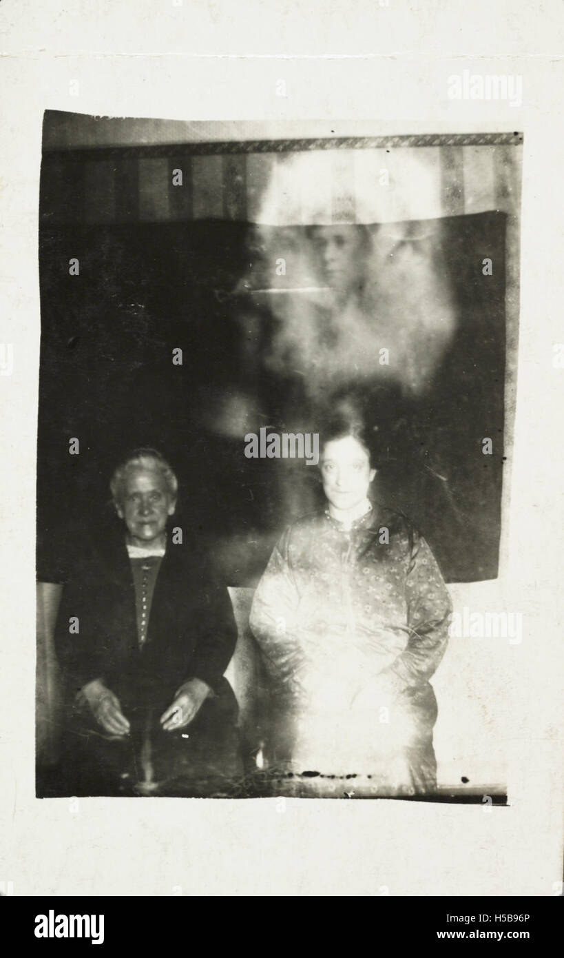 This image depicts two women accompanied by a female spirit, a concept ...