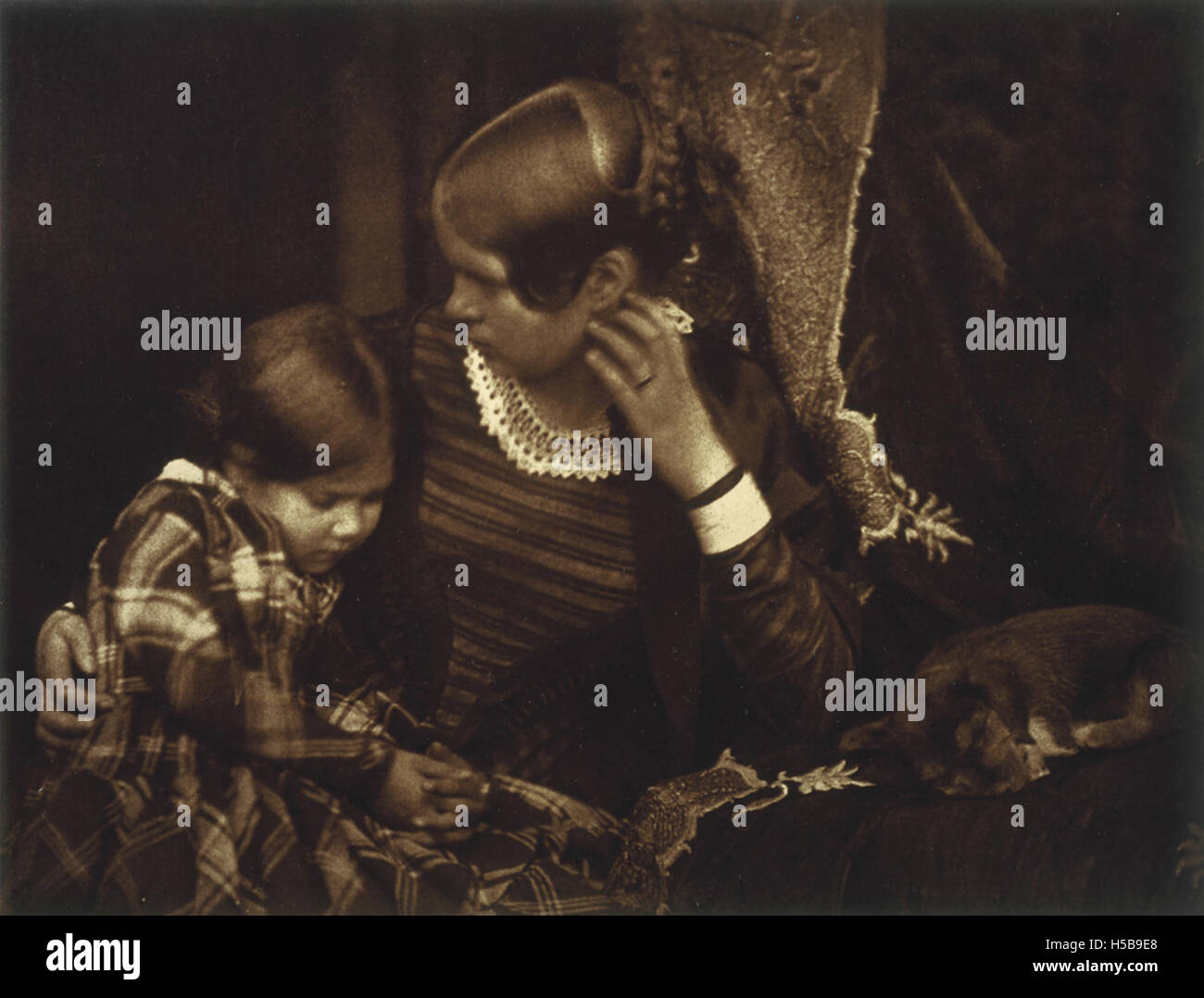 This photograph shows Harriet Farnie and Miss Farnie with a sleeping ...