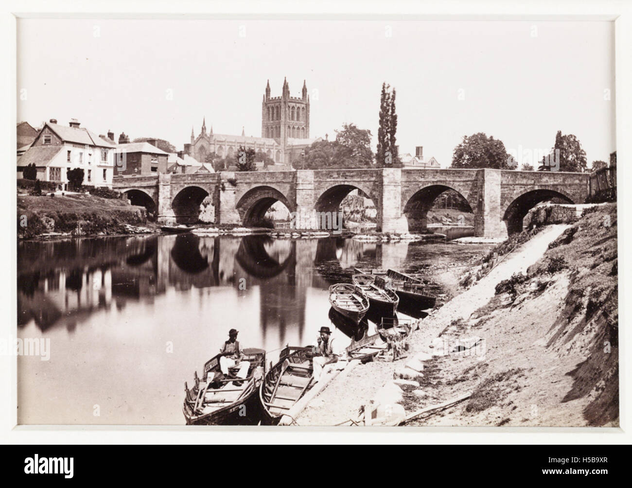 This image showcases the Old Wye Bridge and the Cathedral in Hereford ...