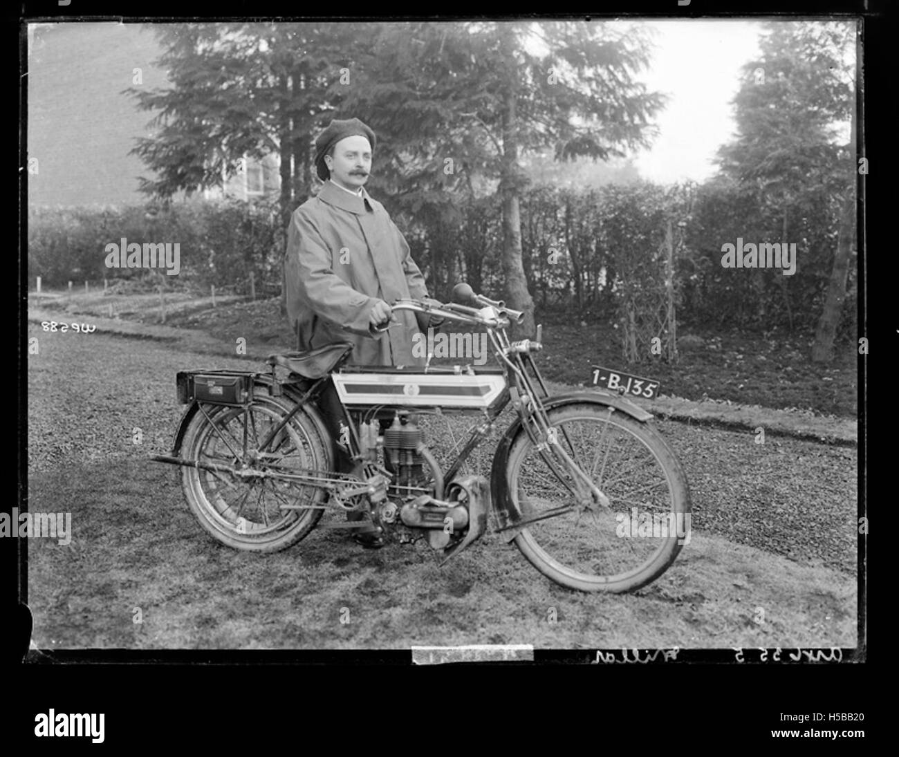 A photograph of a motorcycle, likely from the mid-20th century. This ...