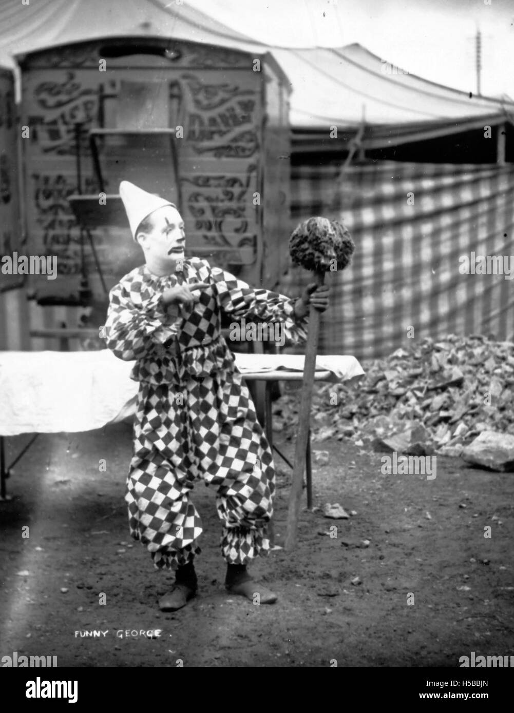 'Funny George', a clown from Duffy's Circus, performing for an audience ...