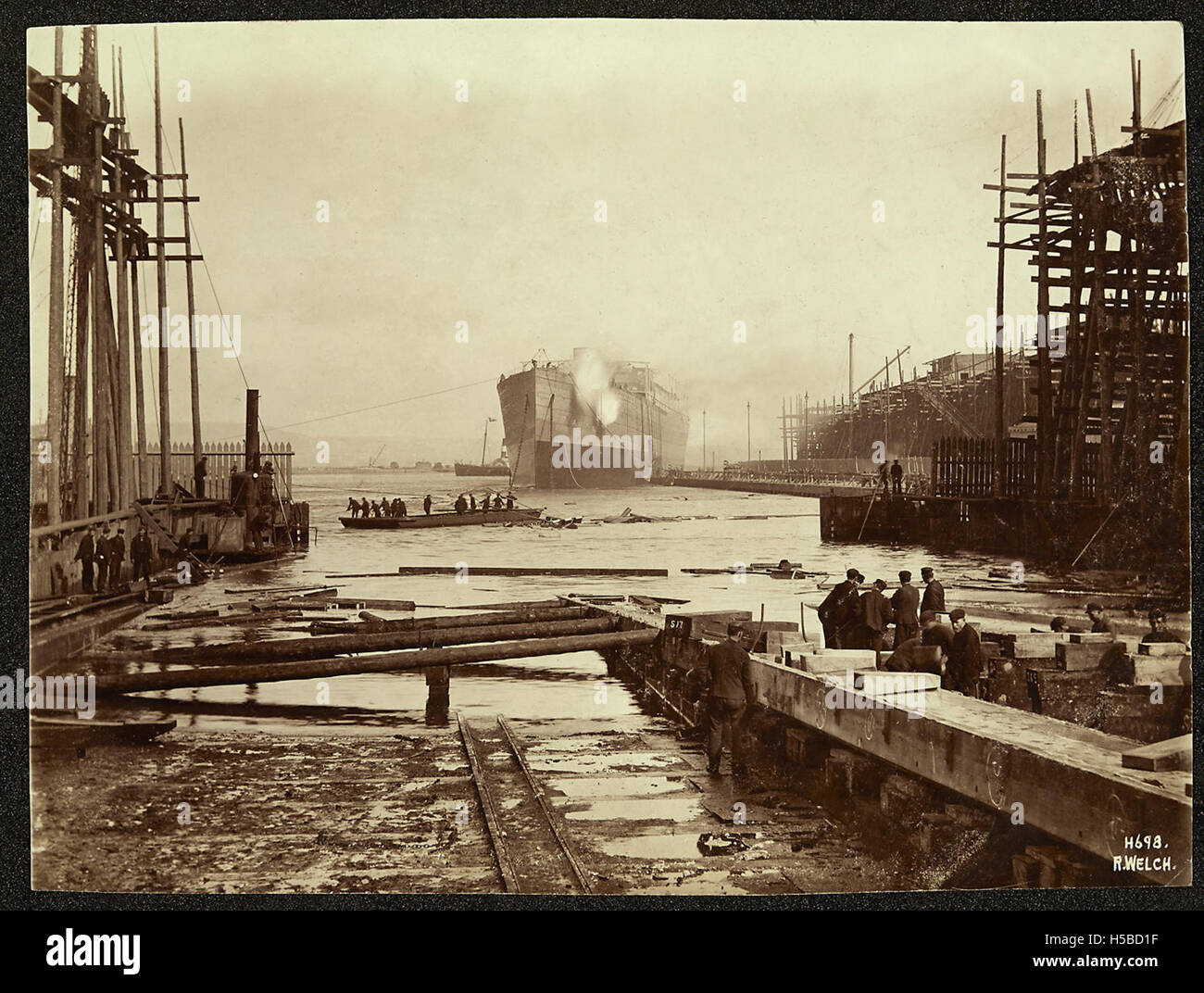 The ship 'The Celtic' is shown after its launch from the docks. The ...