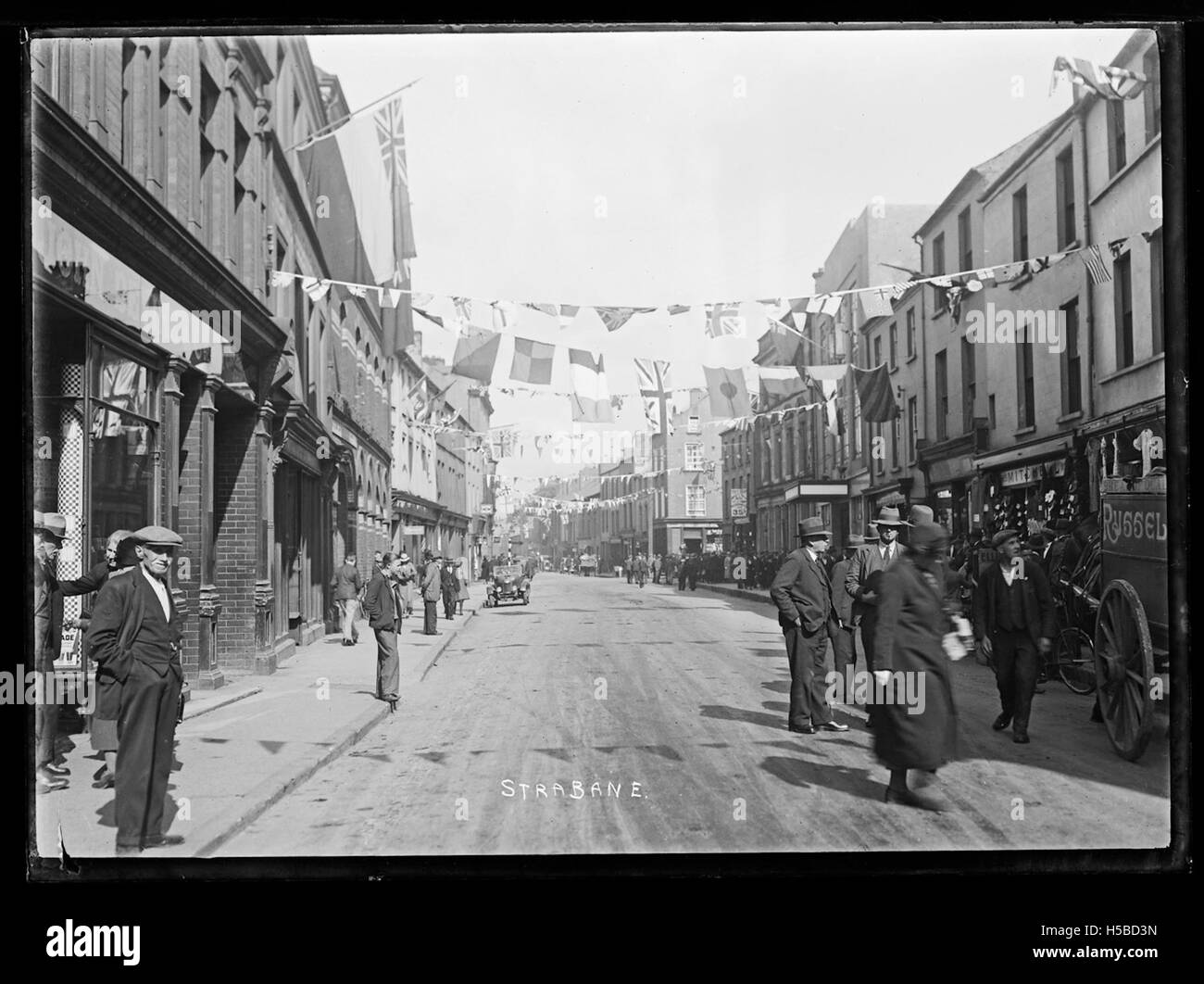 Main Street in Strabane, Northern Ireland, shown decorated for a ...