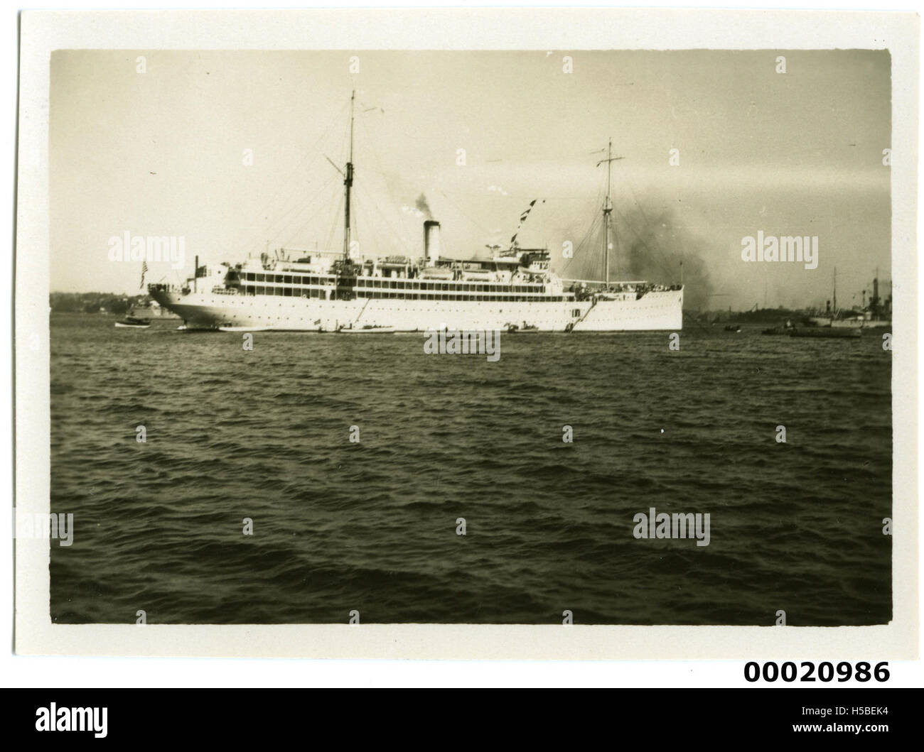 The hospital ship USS RELIEF, pictured in Sydney Harbour in July 1925 ...