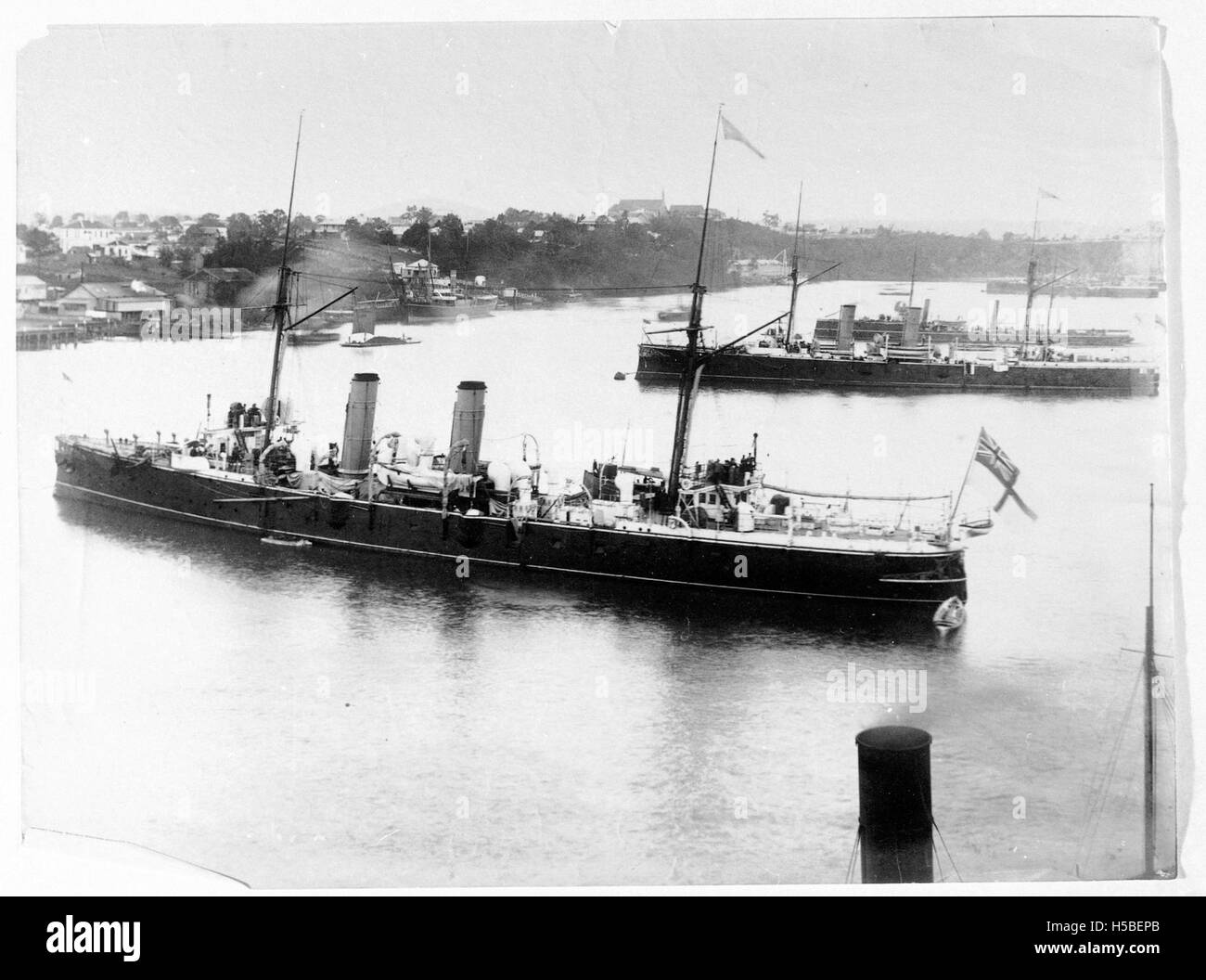 A view of vessels on the Brisbane River during the 1890s, capturing the ...