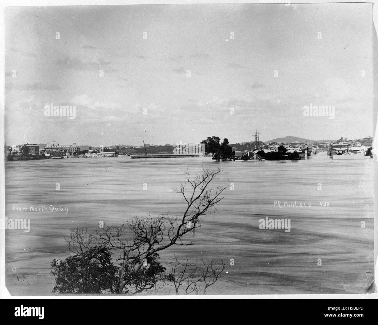 A historical image showing South Brisbane inundated by the catastrophic ...