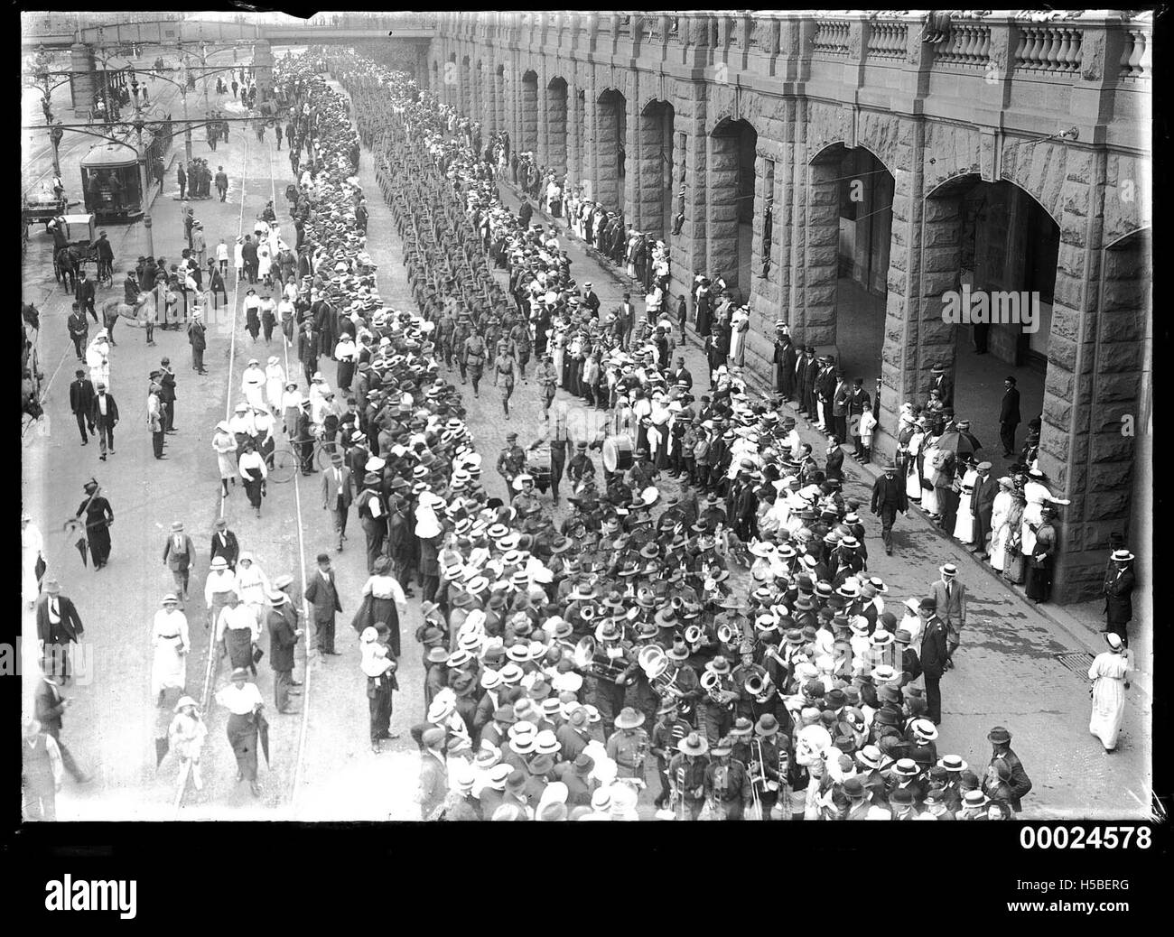 A historical photograph showing Australian Army soldiers marching along ...