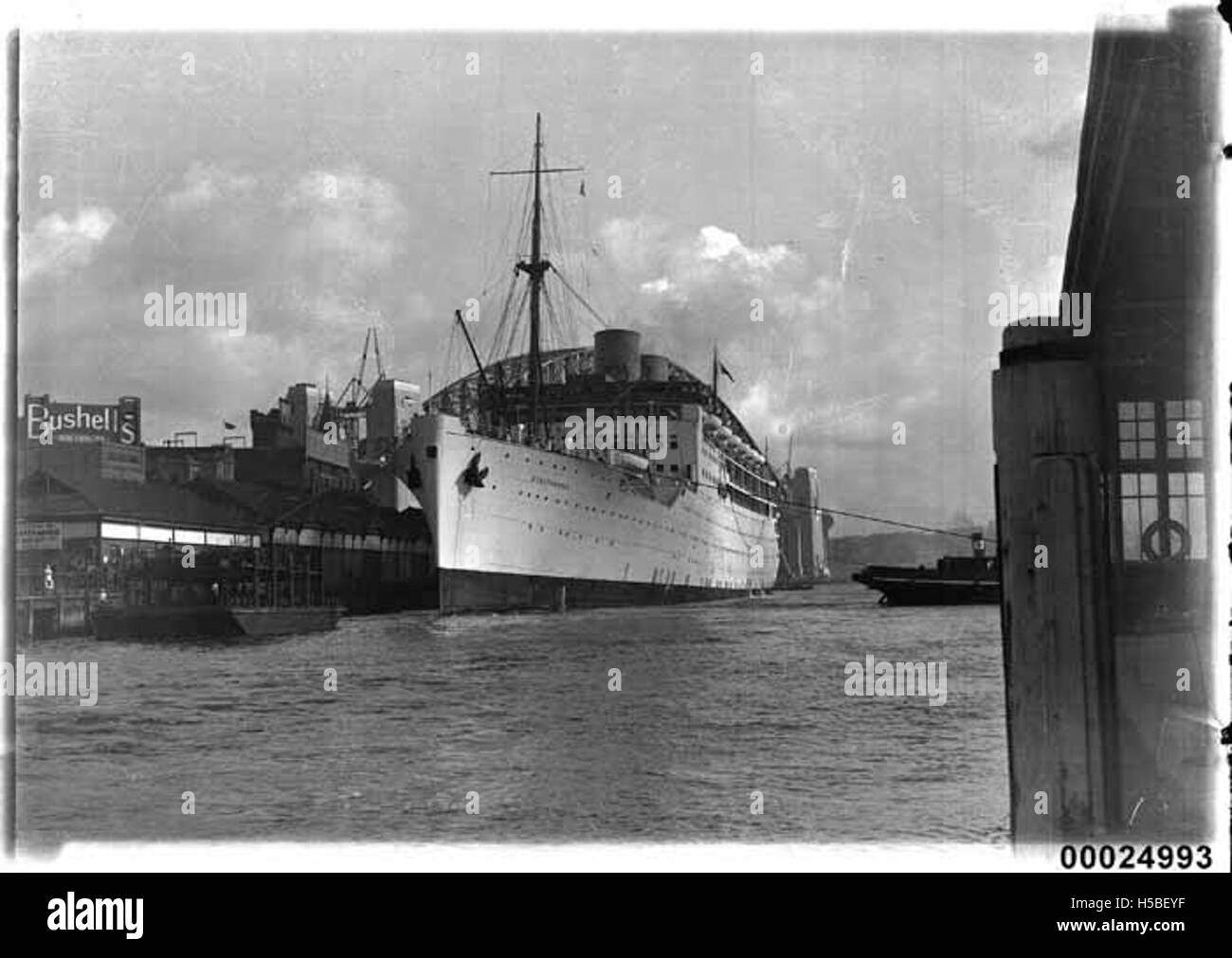 The RMS Strathnaver, a British passenger liner, is seen berthed at ...