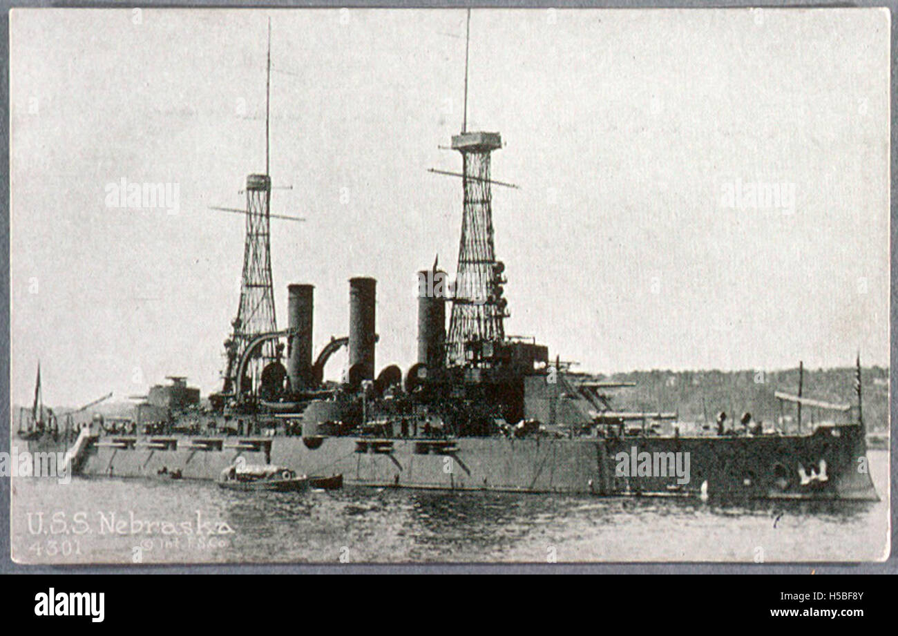 This postcard shows the USS Nebraska, a notable American battleship ...