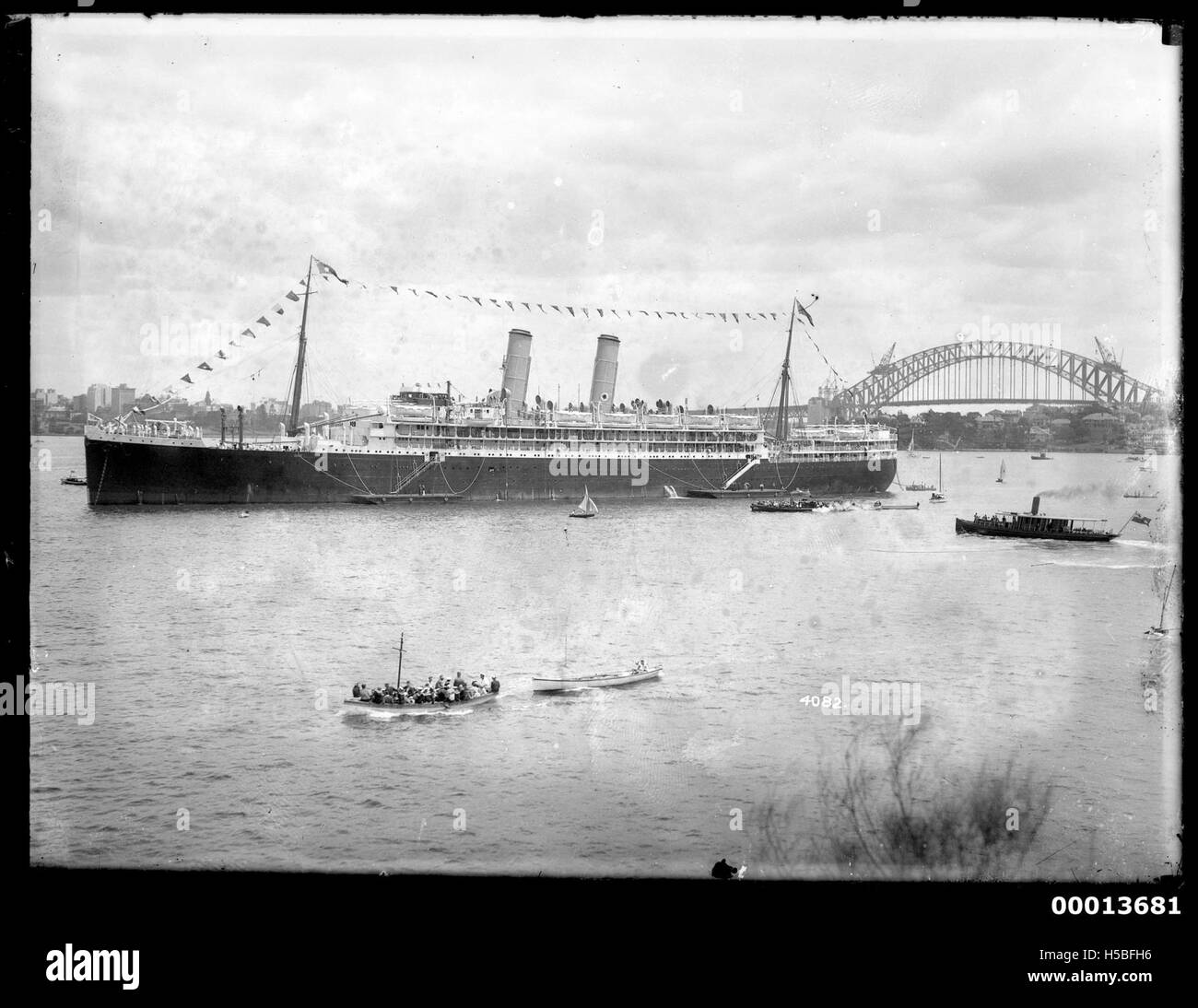 The RMS Ormonde, an Orient liner, is seen at anchor in Sydney Harbour ...