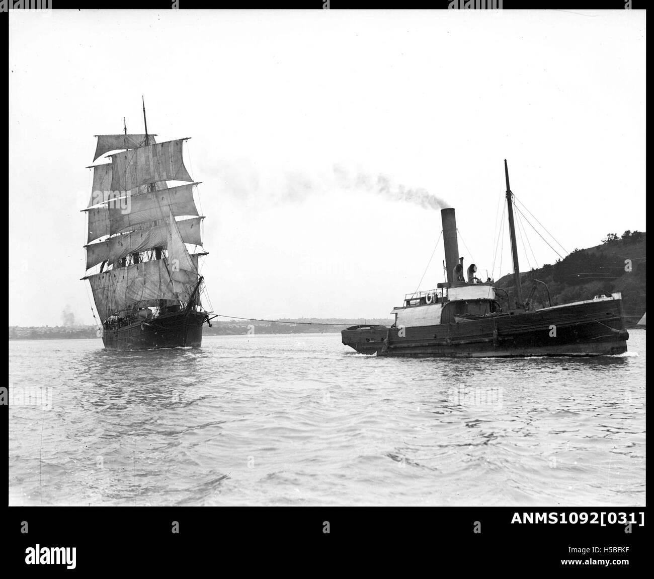 Ship tug sails out port Black and White Stock Photos & Images - Alamy