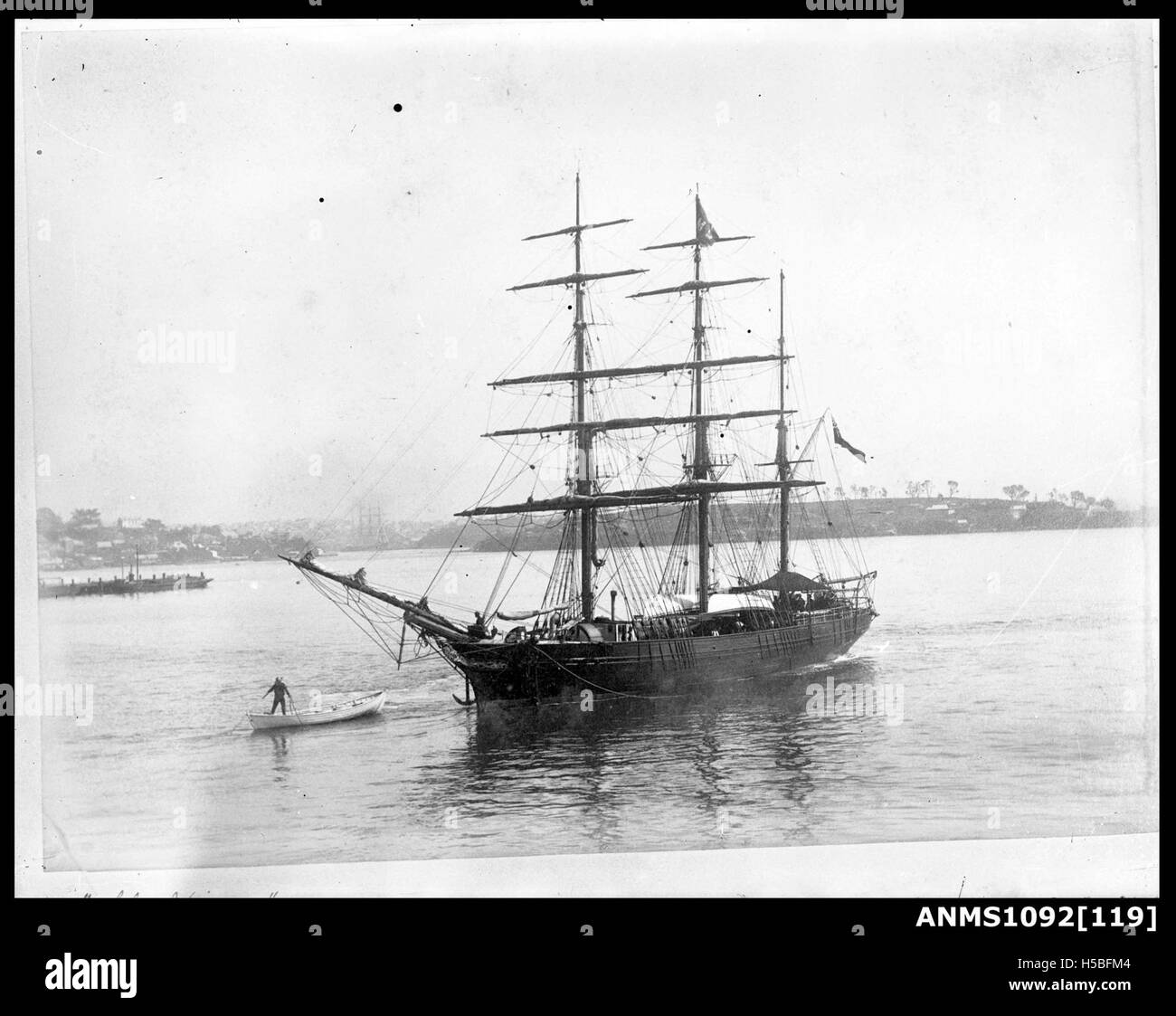 Three masted ship in Black and White Stock Photos & Images - Alamy