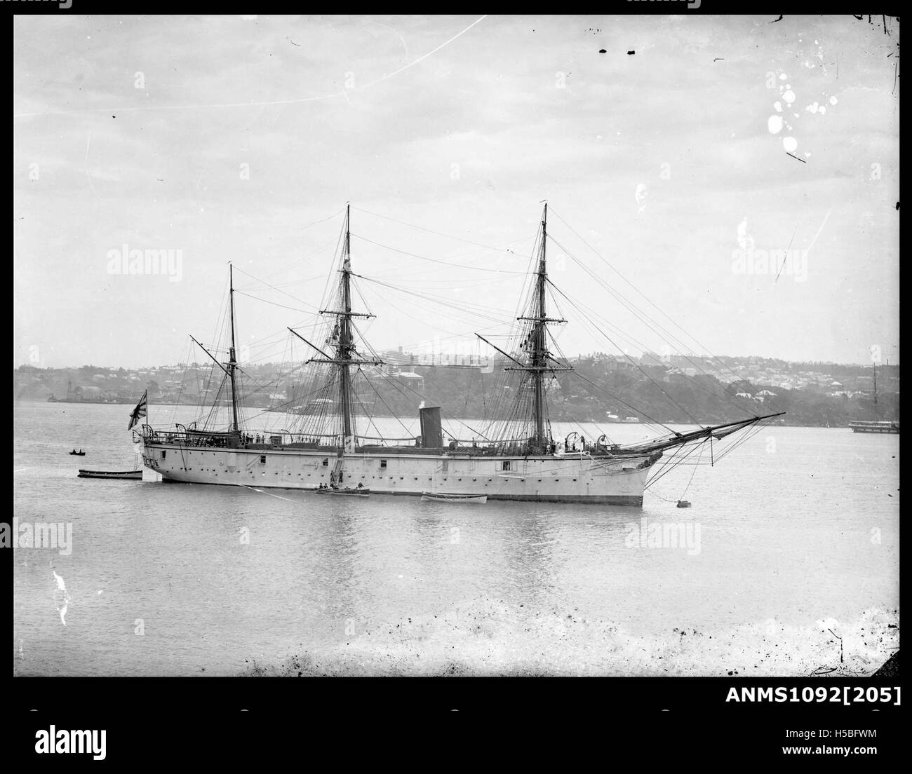 A naval barque, a type of sailing ship, is seen flying the Japanese ...