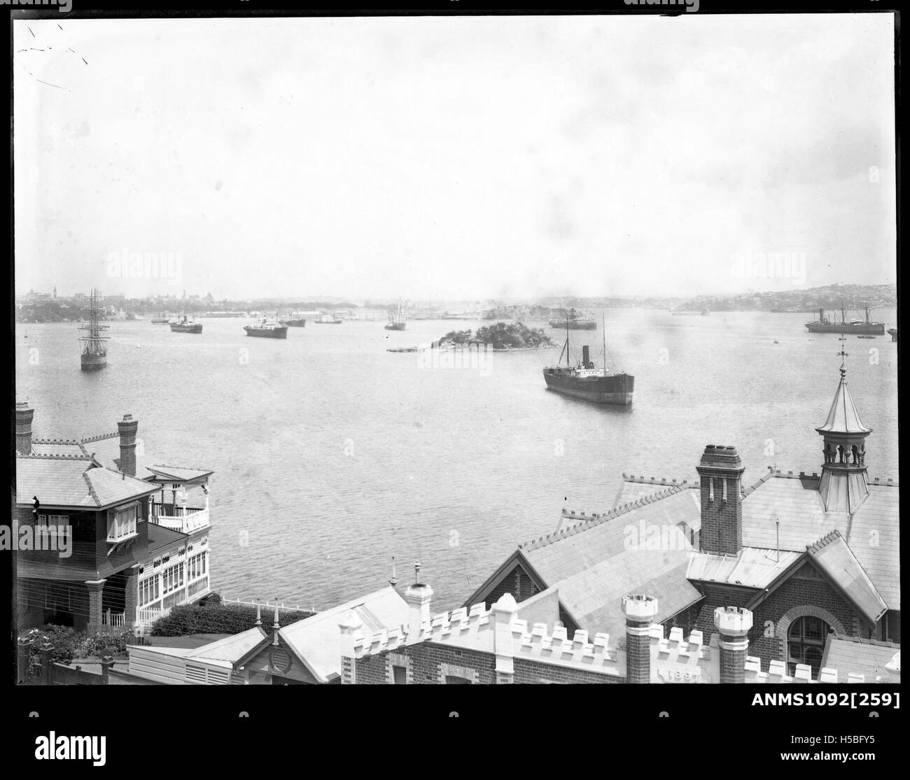 This elevated view from Point Piper shows Clarke Island and Fort ...