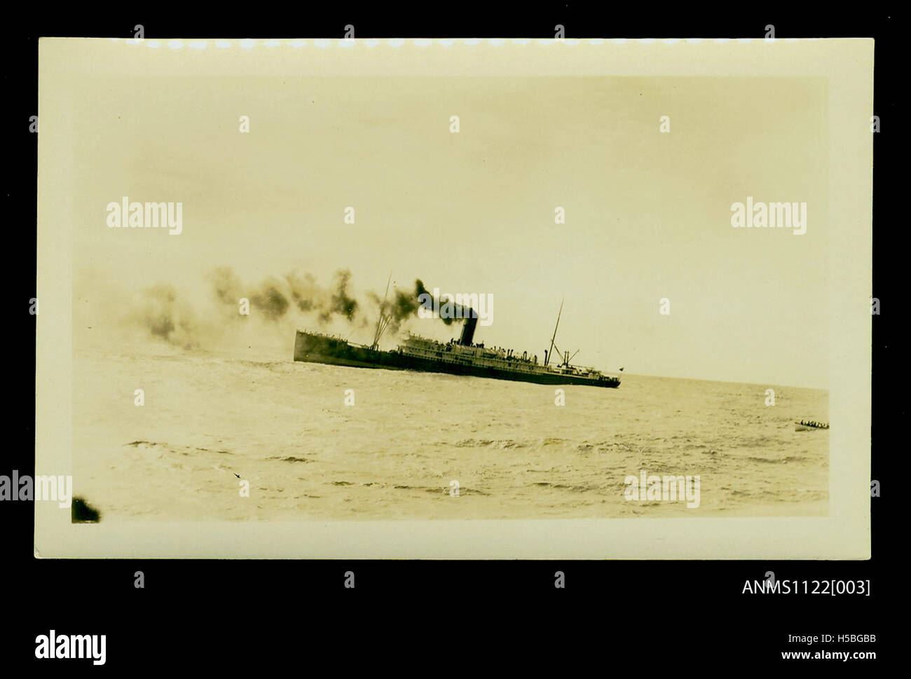 This photograph captures the dramatic sinking of the SS Tahiti, a ...