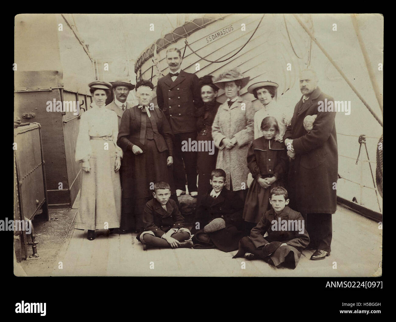 Photograph of passengers on the deck of the SS Damascus, a passenger ...