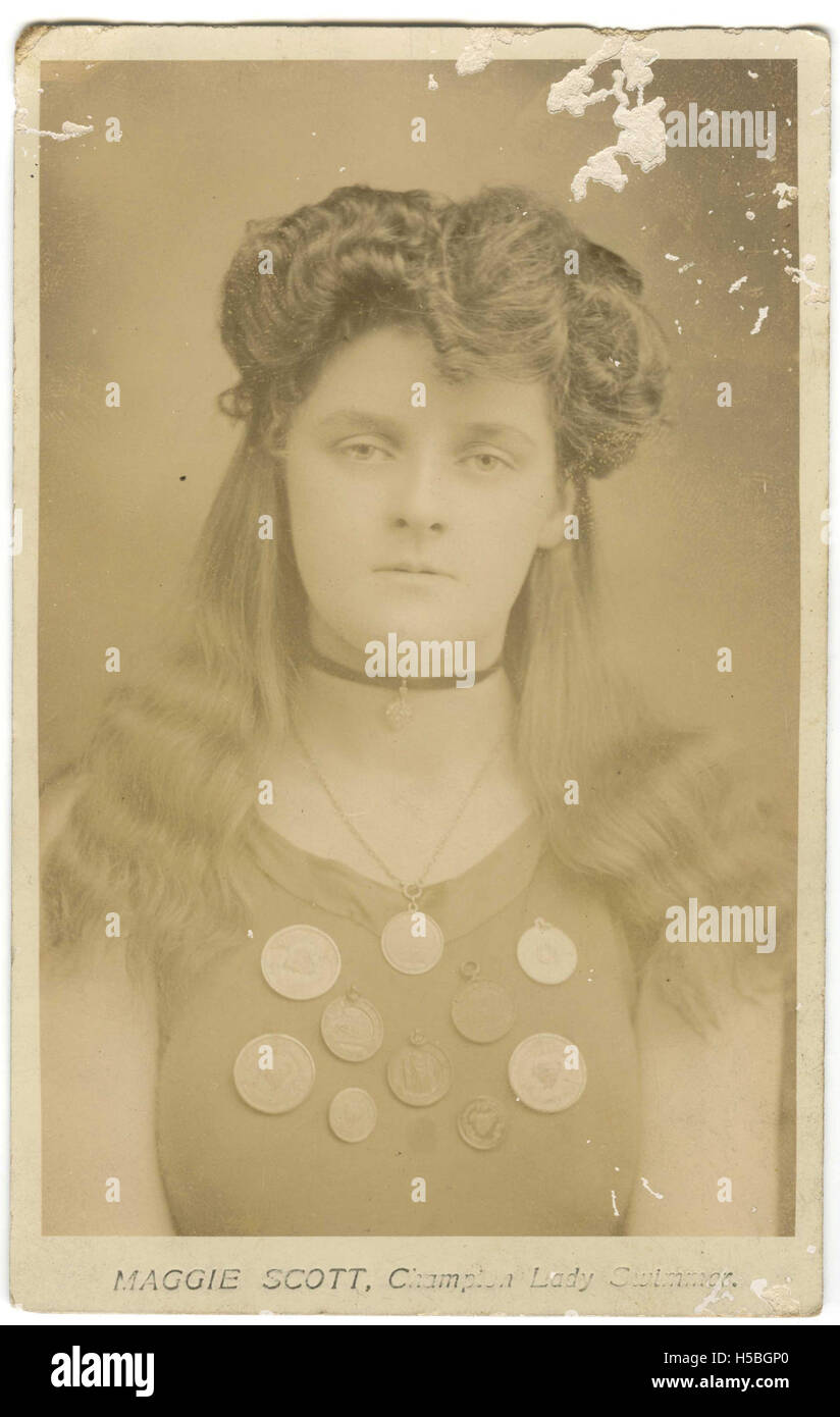 A photographic postcard of Maggie Scott, a renowned champion lady ...