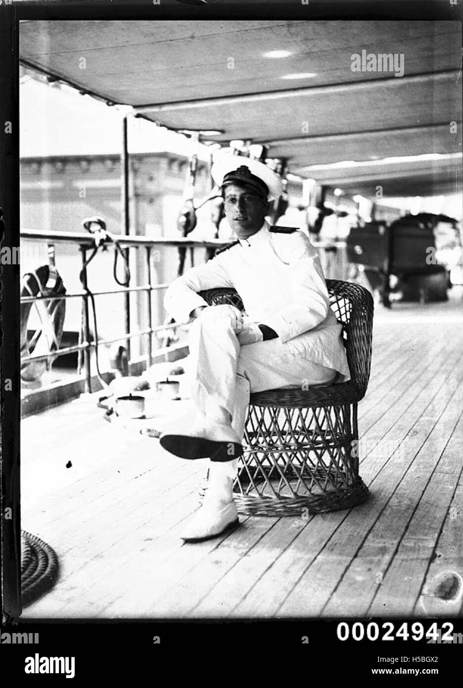 A photograph of an officer aboard the Spanish Navy training ship Juan ...