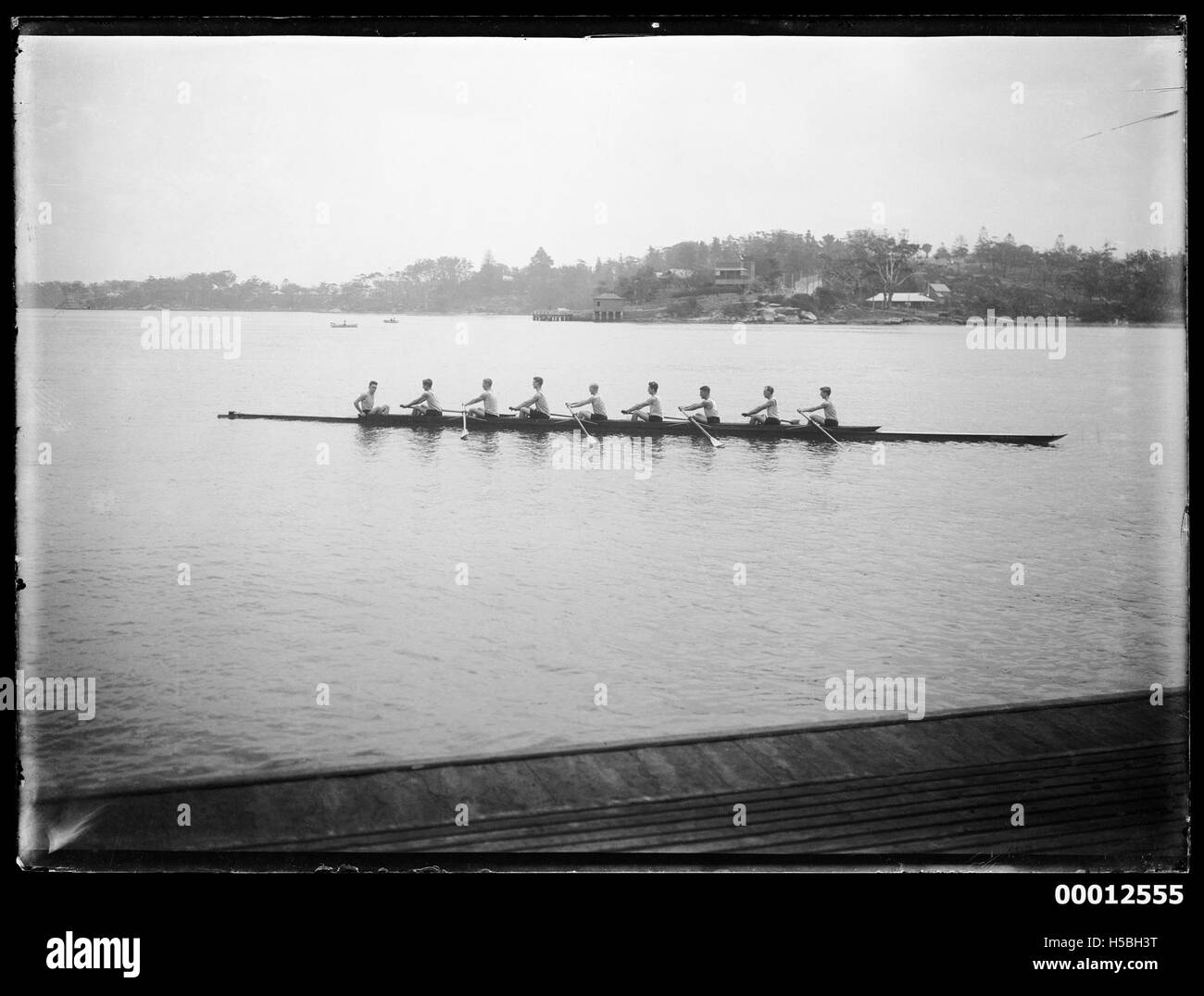 The eights rowing team is shown participating in a rowing event on ...