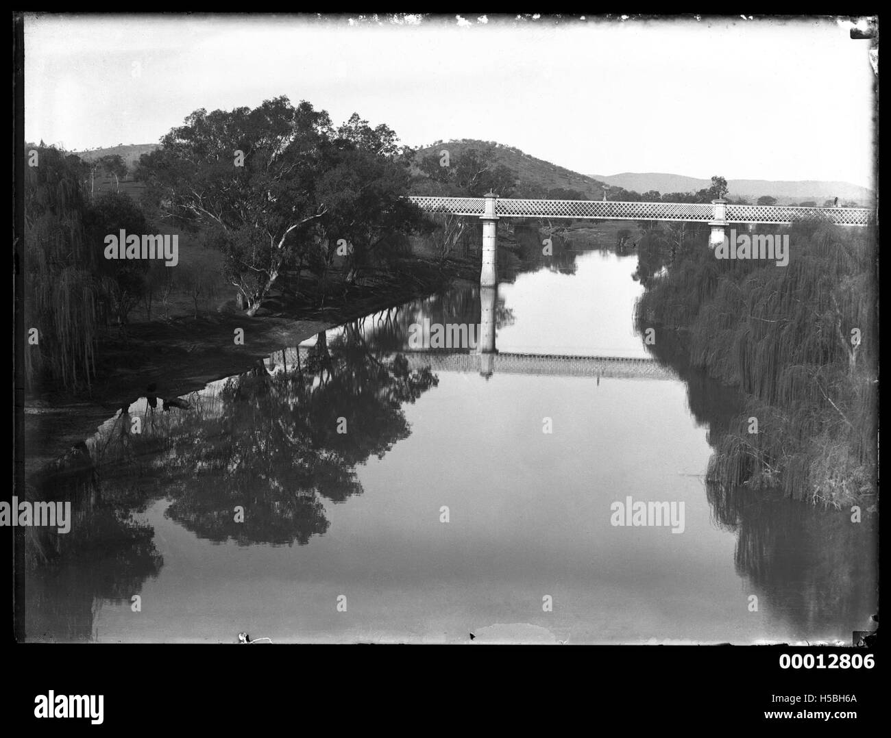 A photograph of the Wellington Rail Bridge spanning the Macquarie River ...