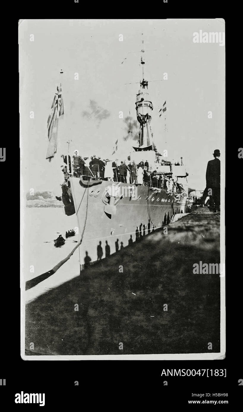 A photograph of the Australian cruiser HMAS Melbourne docked in ...