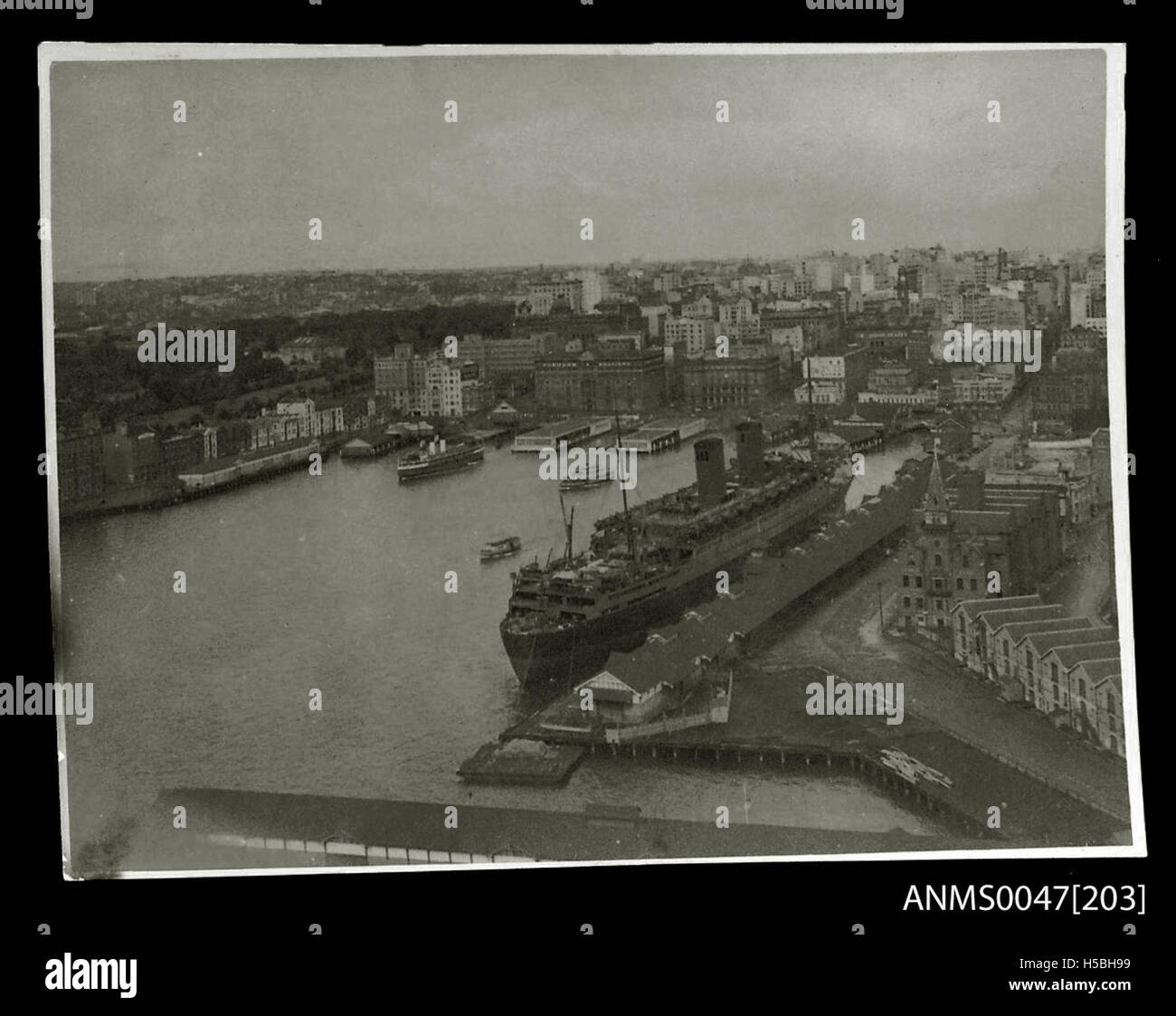 This photograph captures the view from the Sydney Harbour Bridge ...