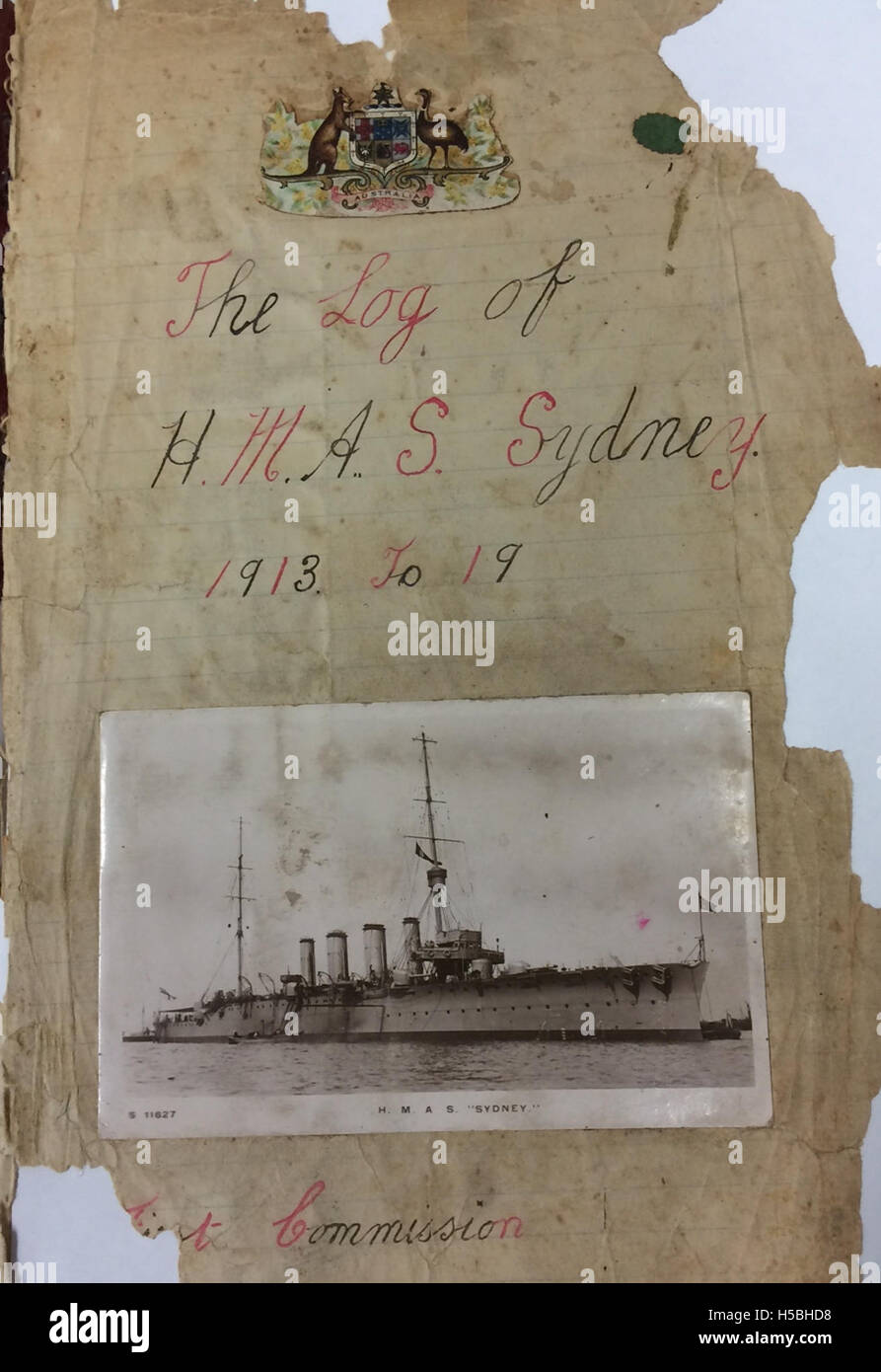 A ship’s log from an unknown sailor aboard HMAS Sydney. This log likely ...