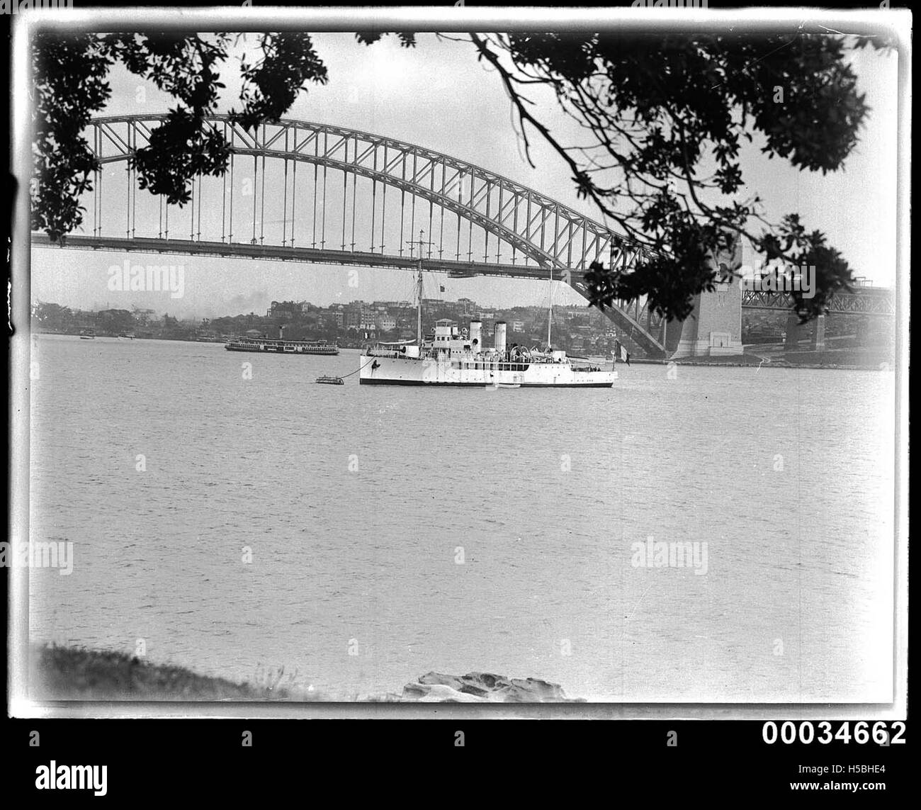 A French naval sloop, likely the BELLATRIX, is seen off Farm Cove in ...