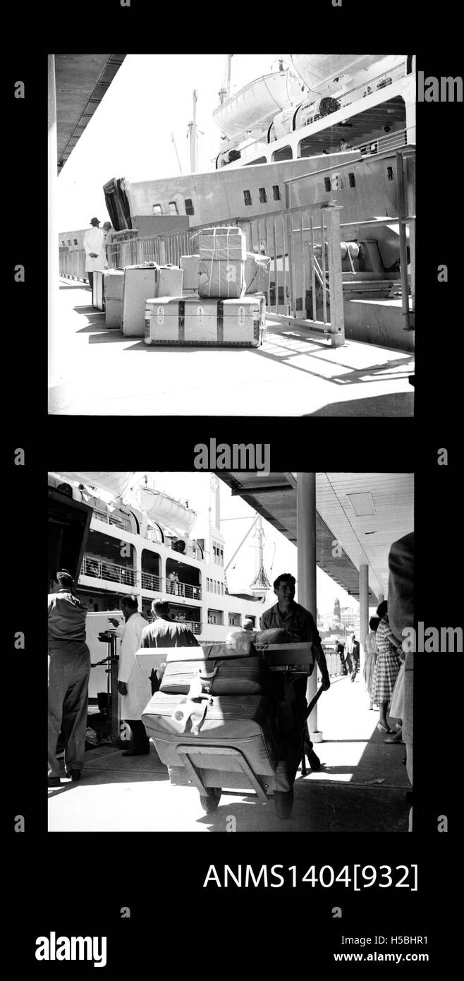 This two-frame photo depicts luggage being loaded onto the P&O liner ...