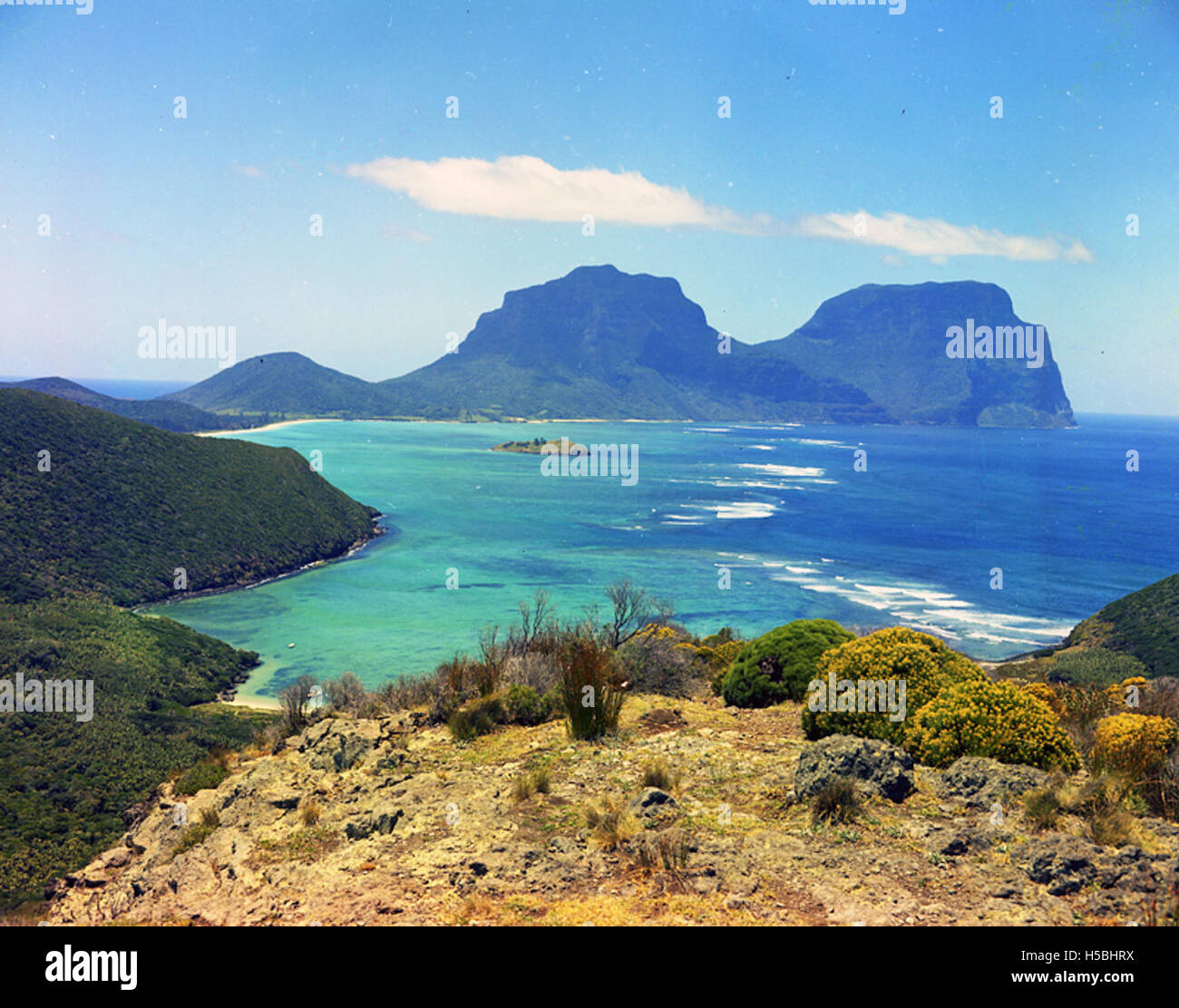 A picturesque view across the lagoon at Lord Howe Island, showcasing ...