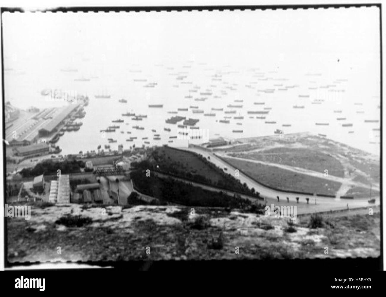 This image shows Gibraltar Harbour, a key strategic port located at the ...