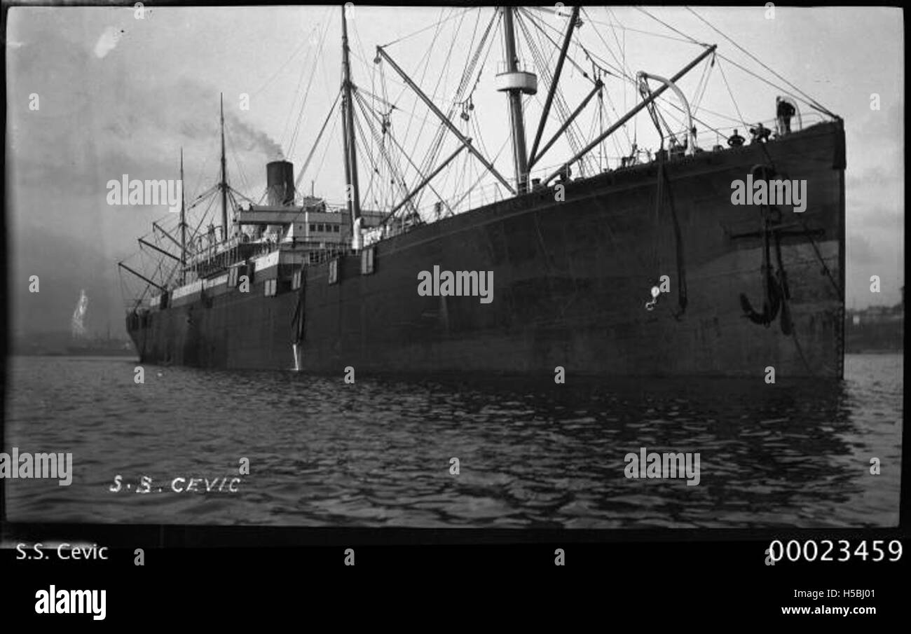 This is a starboard view of the SS CEVIC, a passenger ship likely in ...