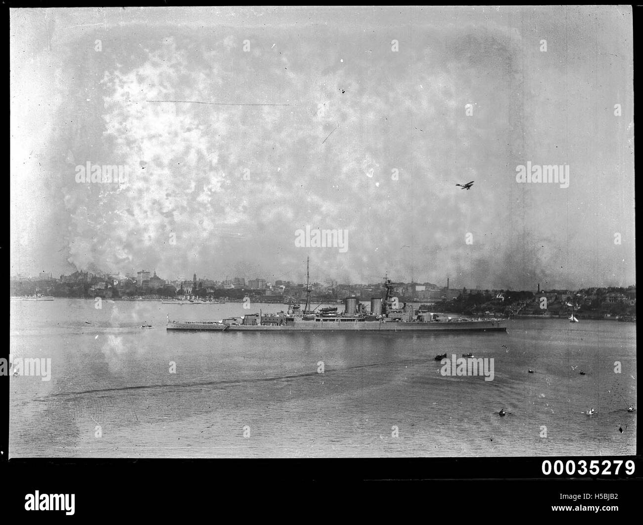 A historical photograph of the HMS Hood in Sydney Harbour, part of the ...