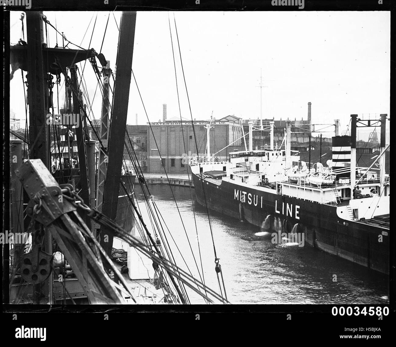 This image shows a vessel from the Mitsui O.S.K. Line docked at Pyrmont ...