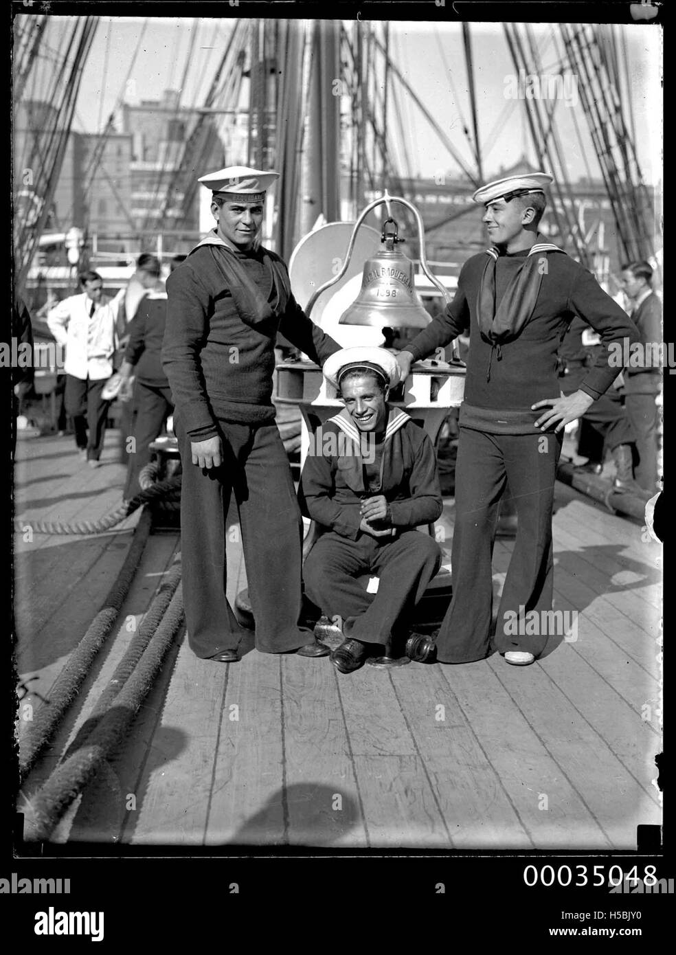 Chilean sailors posing on the deck of the ship General Baquedano in ...