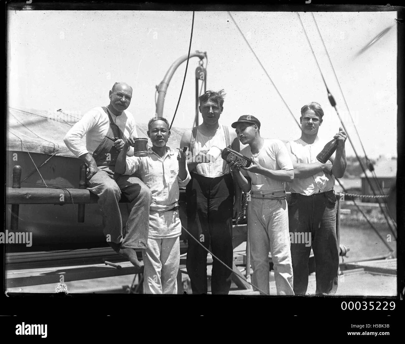This image features the crew aboard the four-masted steel barque 'John ...