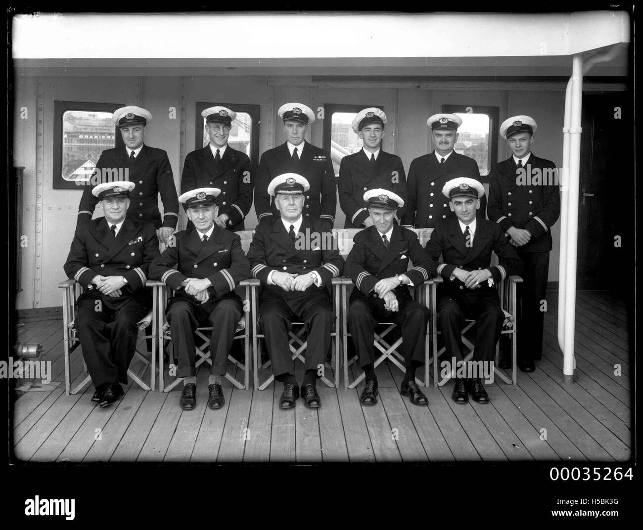 A historical image of officers from the TSS Awatea ship, captured at ...