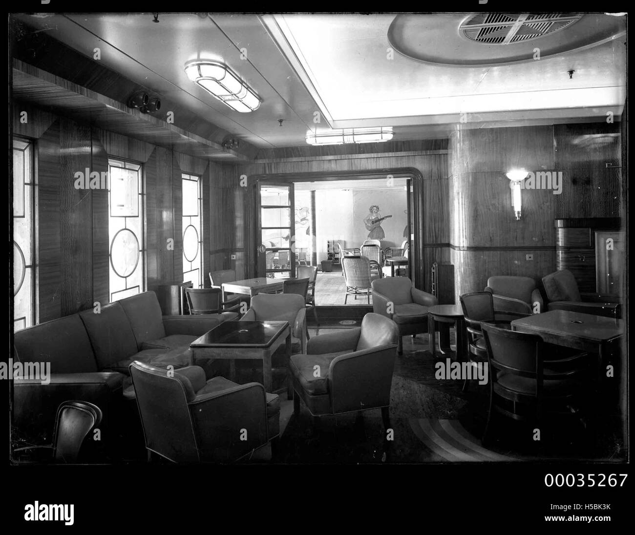 An image of the passenger seating area aboard the TSS AWATEA, a ...