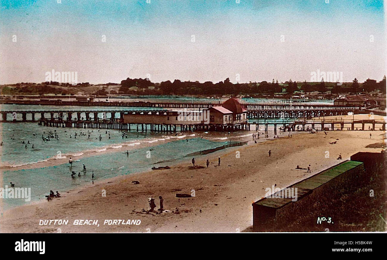 A photographic postcard depicting Dutton Beach in Portland, showcasing ...