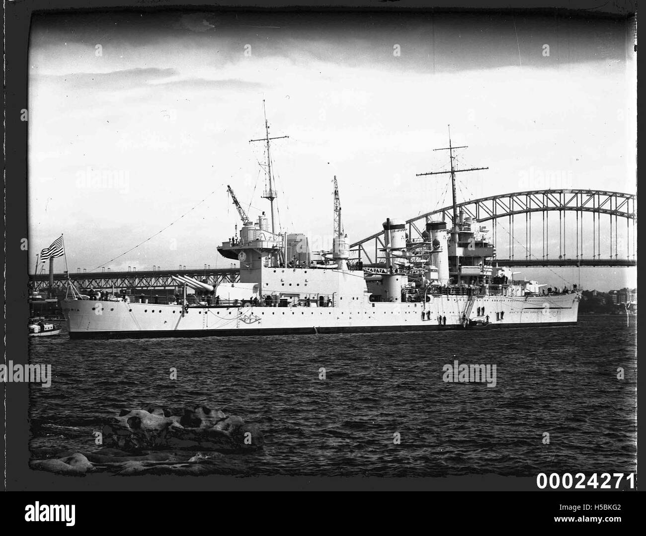 The USS Astoria, a U.S. Navy heavy cruiser, is seen anchored in Farm ...