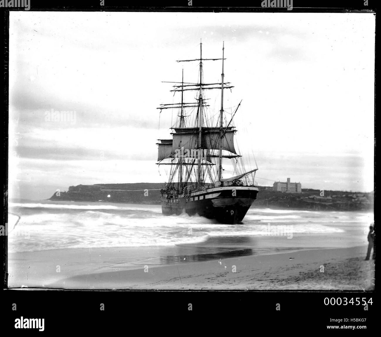 Photograph of the French three-masted barque VINCENNES aground on Manly ...