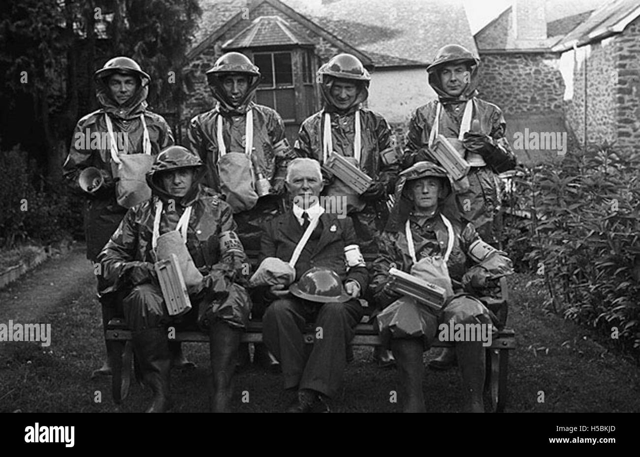 This photograph captures members of the Llanfyllin ARP (Air Raid ...