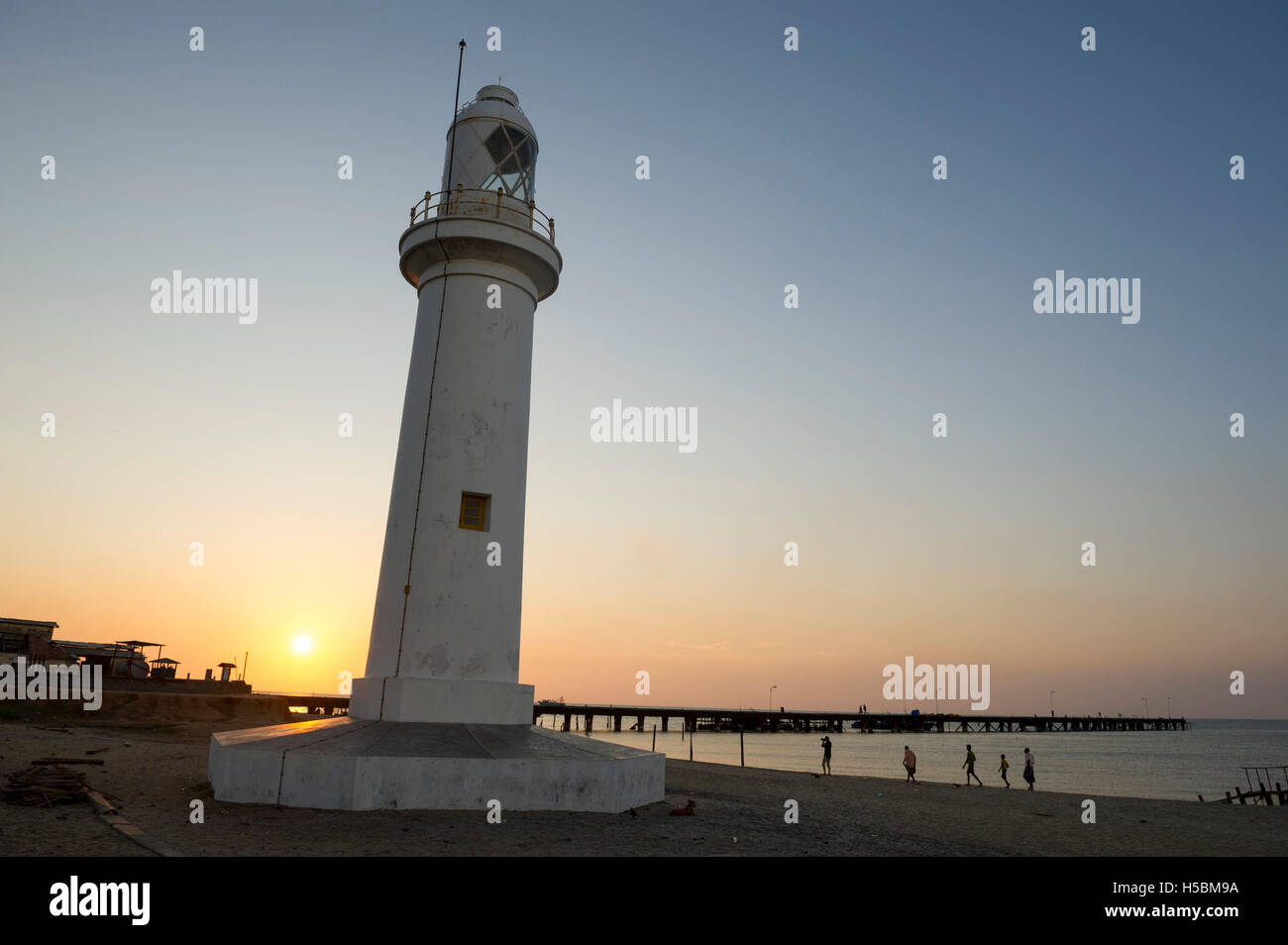 Lighthouse at sunset, Talaimannar, Mannar Island, Sri Lanka Stock Photo ...