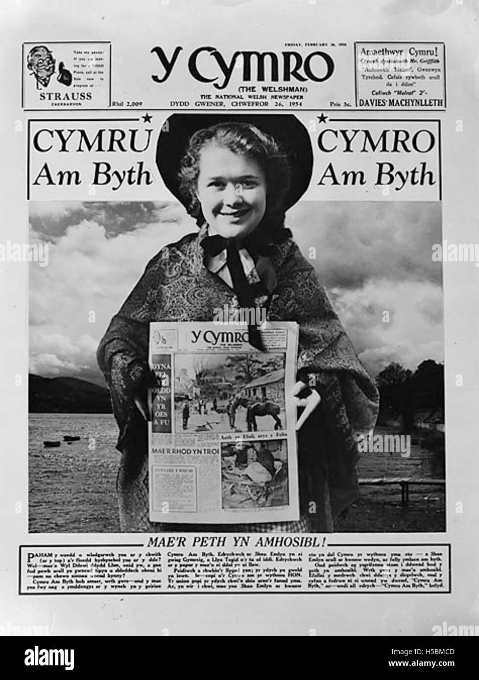 The first page of 'Y Cymro,' a Welsh-language newspaper, features ...
